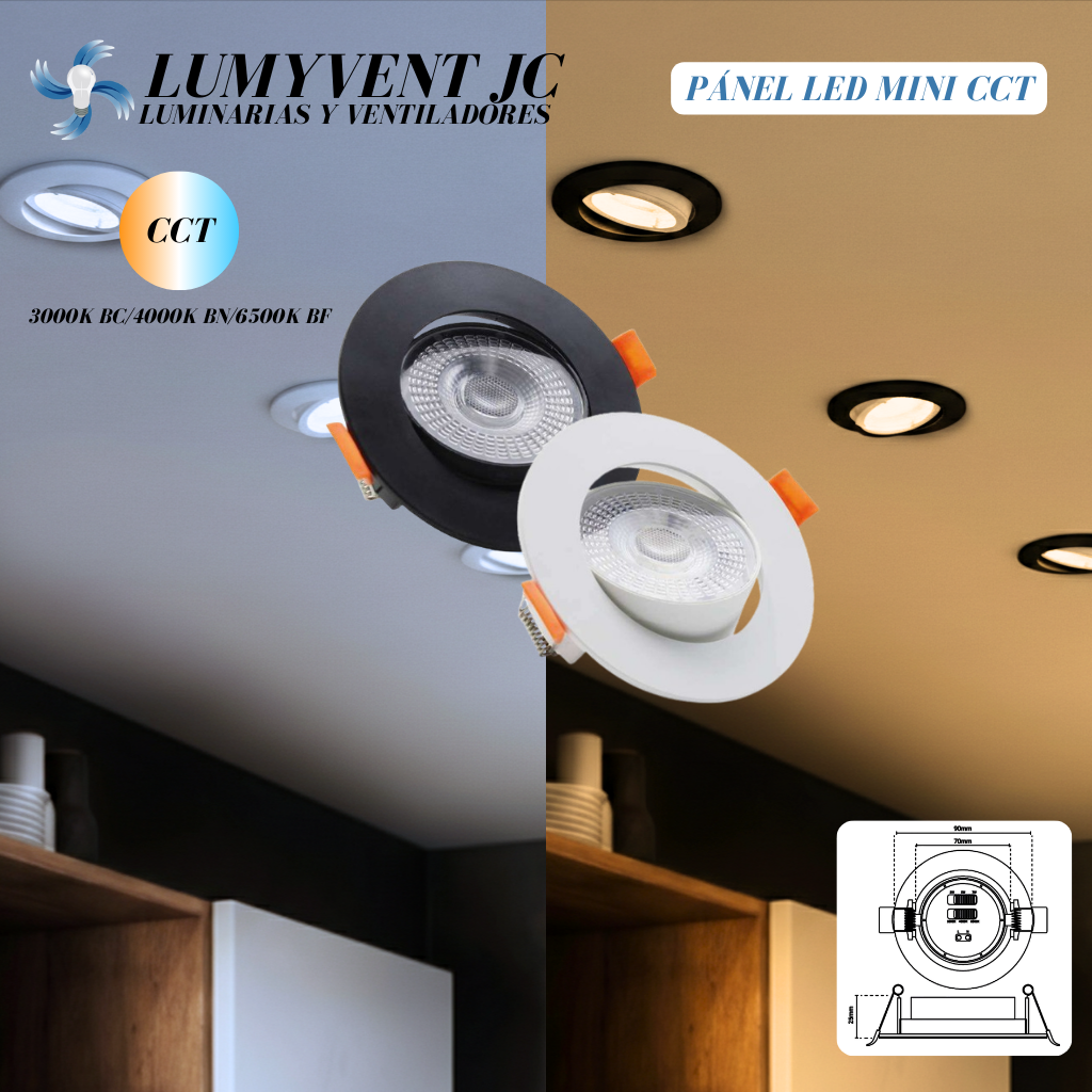 ADO-101 PÁNEL LED MINI NEGRO EMP 3W/5W/7W CCT – LumyventJC